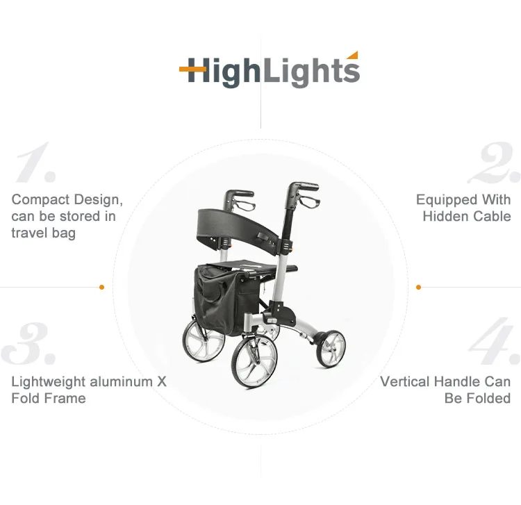 Light Weight Rollator Custom Logo Foldable Aluminum 4 Wheel Adult ...