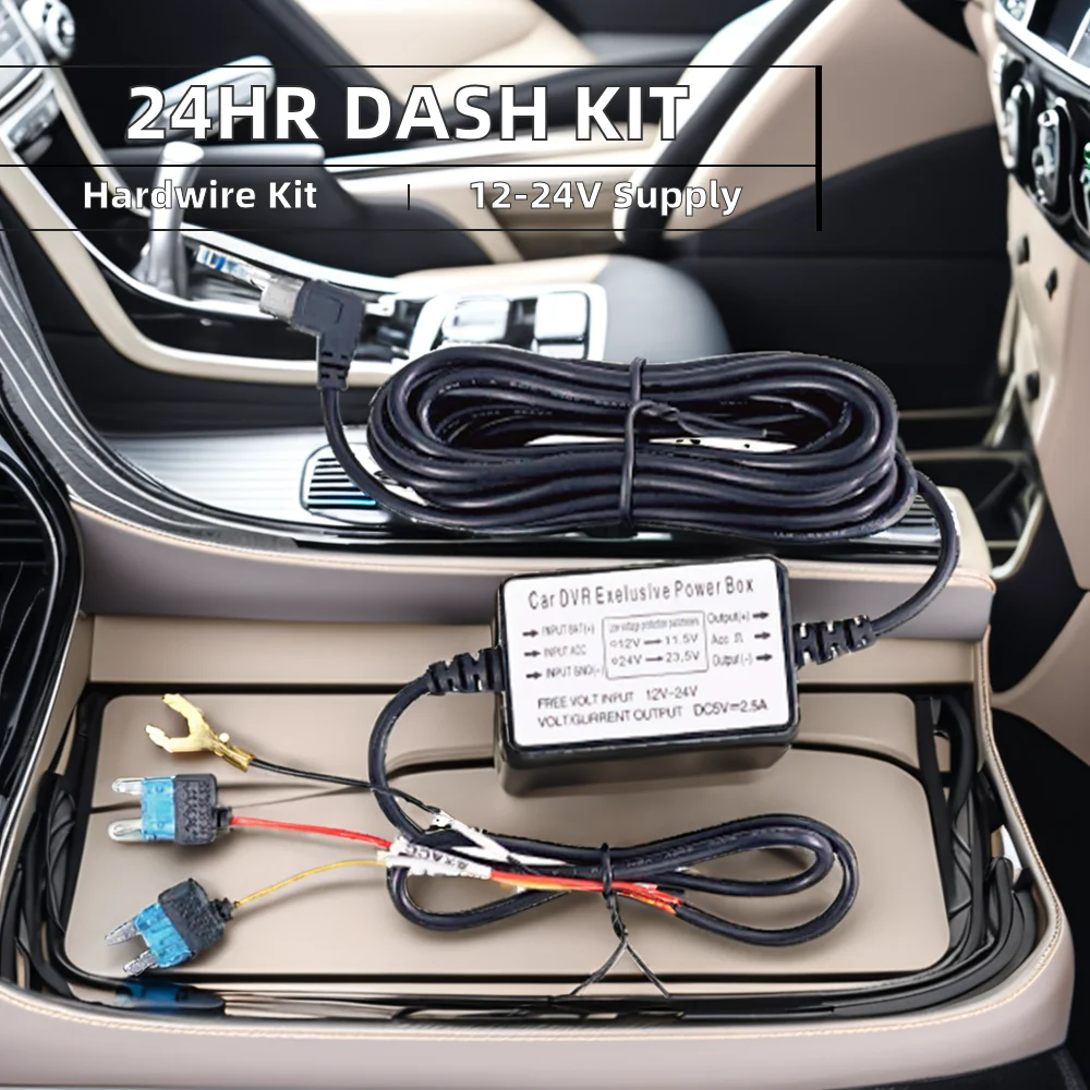 Type C/Mini/Micro Dash Cam Hardwire Kit with 24 Hours Parking 12V-24V Low Voltage Protection ...