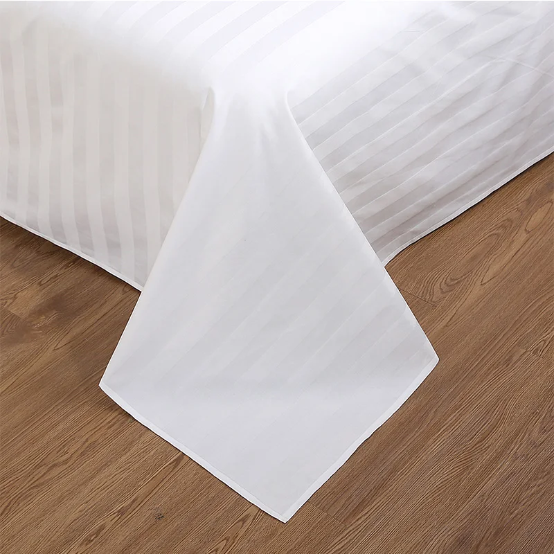 100% Cotton All White 3cm Stripe Hotel Linen Bedding Sets Bed Fitted ...