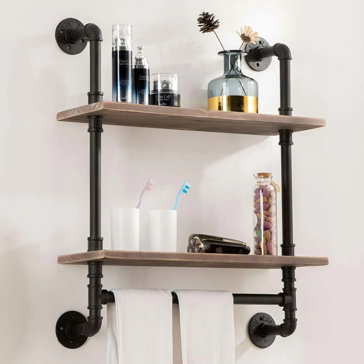 6-tier Black Industrial Pipe Shelf - Rustic Wood Wall Storage