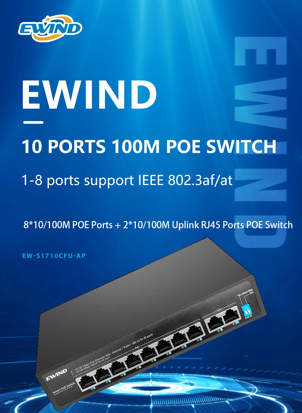 8 Ports Poe Switch Ethernet 10/100mbps Ieee 802.3 Af/at Industrial ...