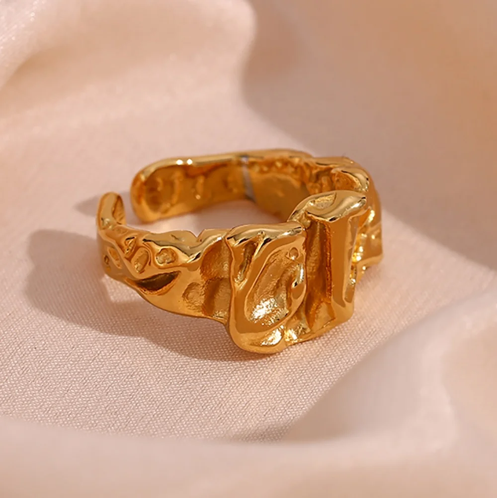 Exaggerated Irregular Open Ring Stainless Steel Gold Plated Jewelry ...