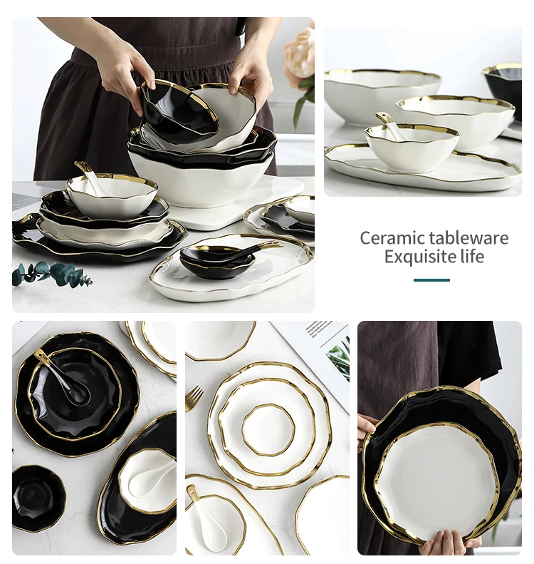 Nordic Luxury Simple Creative Irregular Rice Bowl Household Gold Rim ...