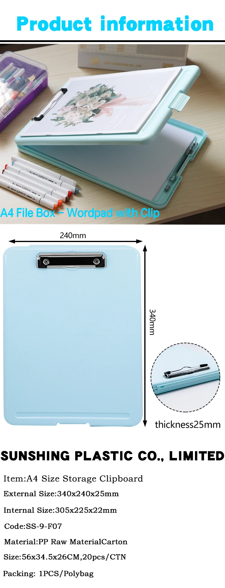 Plastic Storage Clipboard A4 A3 Color File Folder Document Box Filing ...