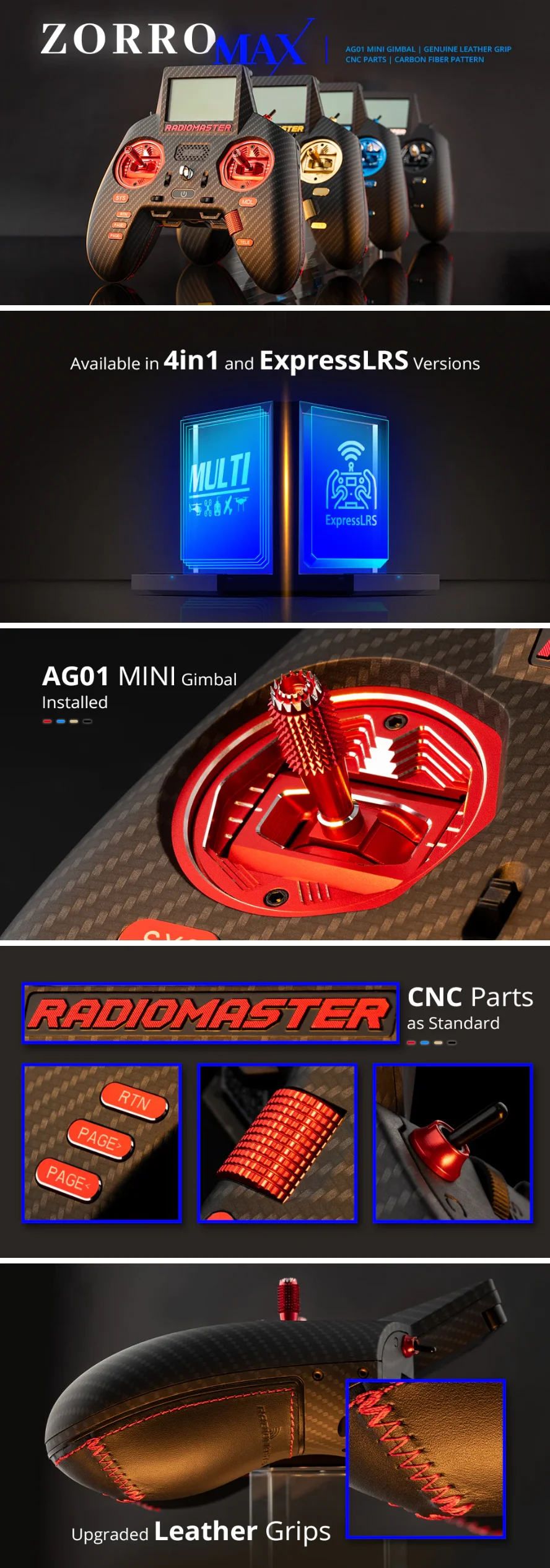 Radiomaster Zorro Max Radio Controller 2.4ghz 16ch Elrs/4-in-1 Multi ...