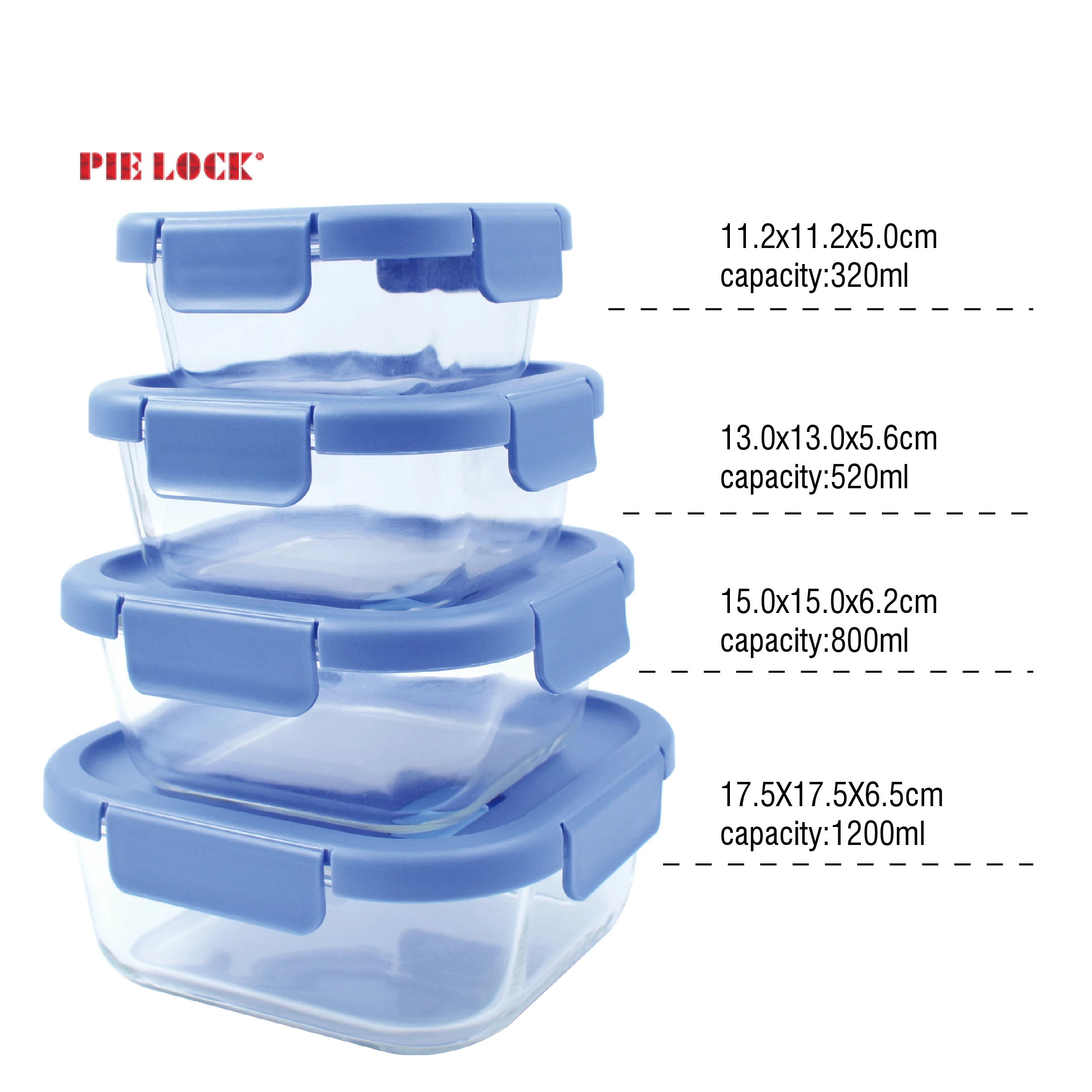 4-piece Square High Borosilicate Glass Storage Containers With Blue ...