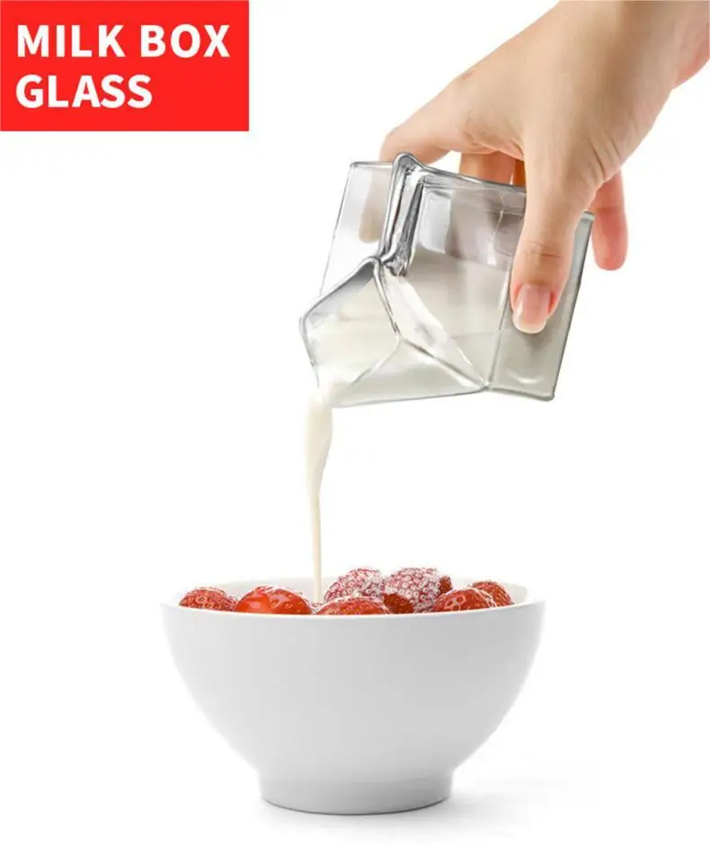 Madou 300Ml Hand-Blown Glass Milk Box Square Milk Carton Glass Cup ...