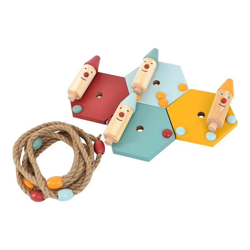 Wooden Animal Toss Game Toy Solid Wood Clown Shape Ring Toss Game with ...