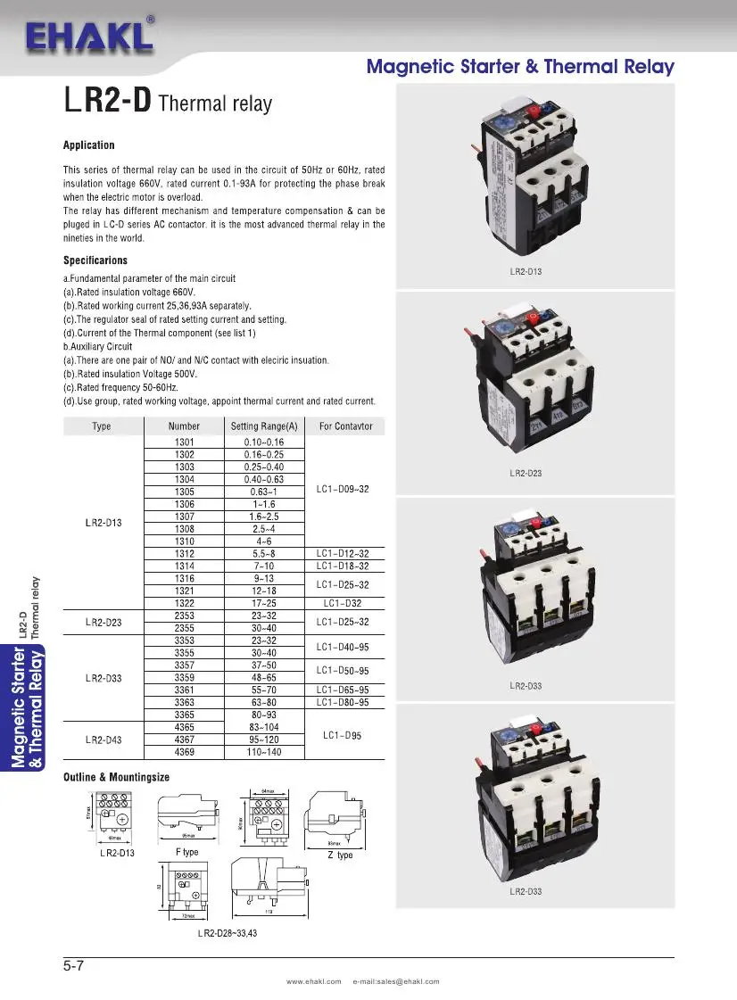Thermal Relay Industrial Control Thermal Overload Relay Lr2-d Type ...