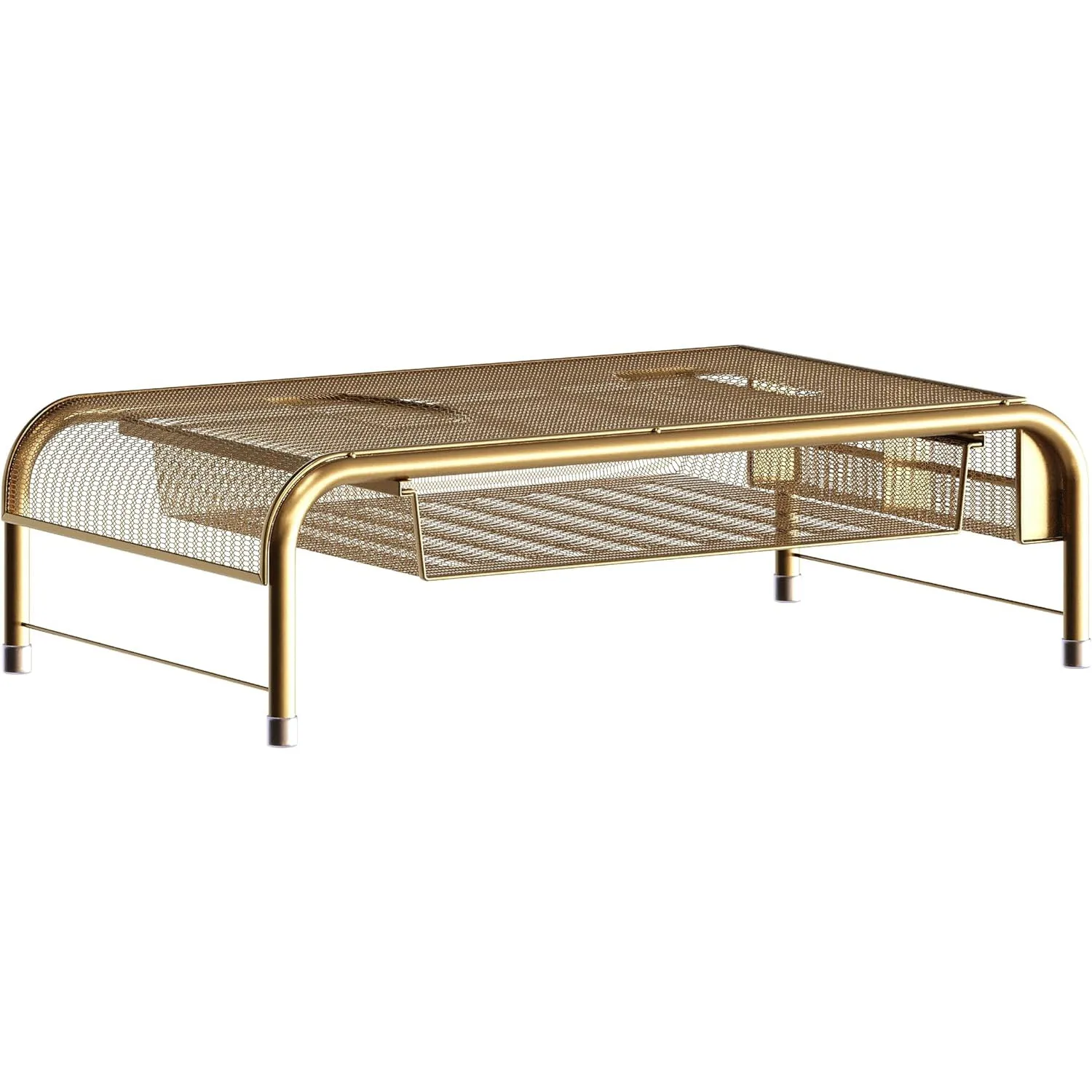 Office Desk Organizer Accessories Gold Mesh Metal Desktop Monitor Stand ...