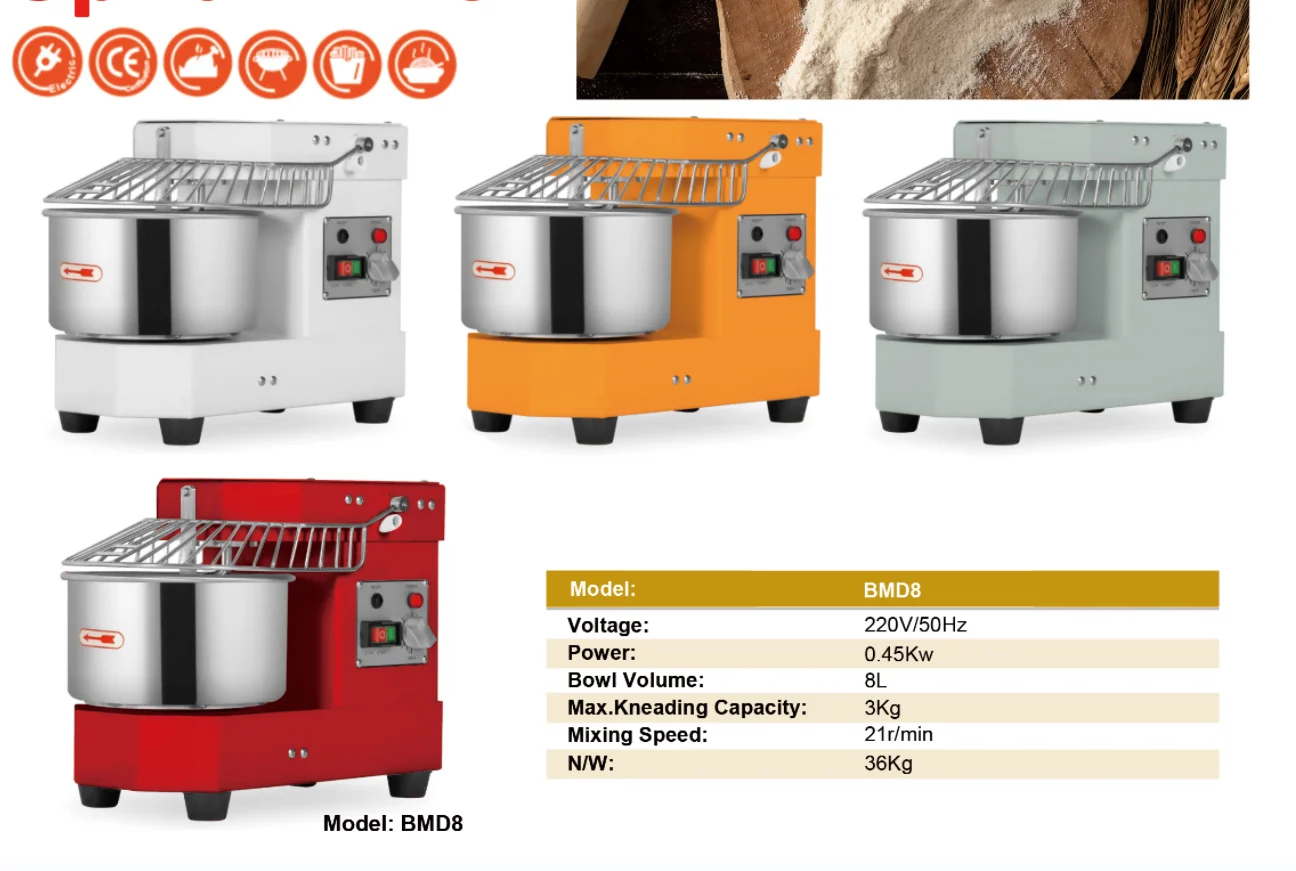 8L 3KG Commercial Spiral Mixer - Efficient Dough Mixing