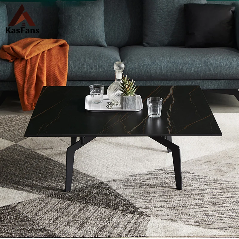 Italian Luxury Square Coffee Tables Fashion Black Iron Tea Tables Home ...