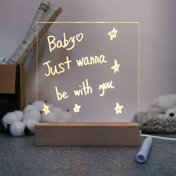 Creative Led Message Light 3d Night Light Wipeable Message Board Wooden ...