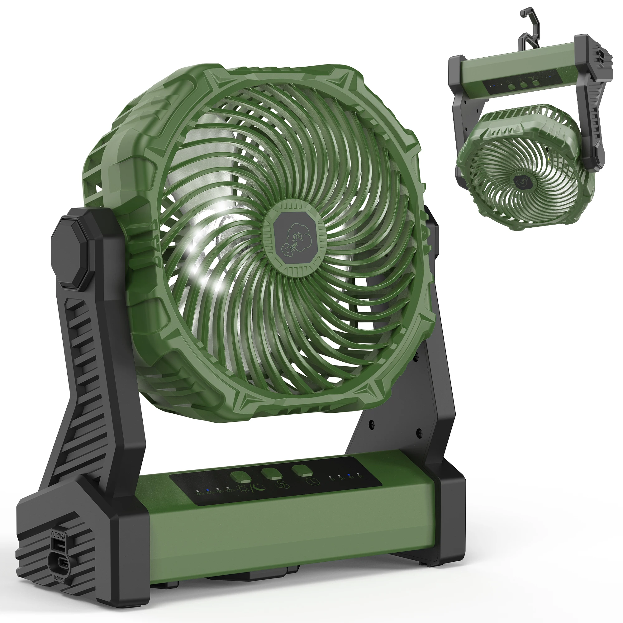 8 Inch Portable Emergency Fan Rechargeable With Light & Hook 10000mah ...