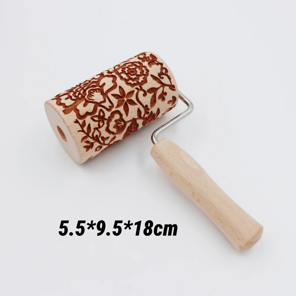 Christmas Embossed Rolling Pin Household Wooden T-shaped Print Rolling ...