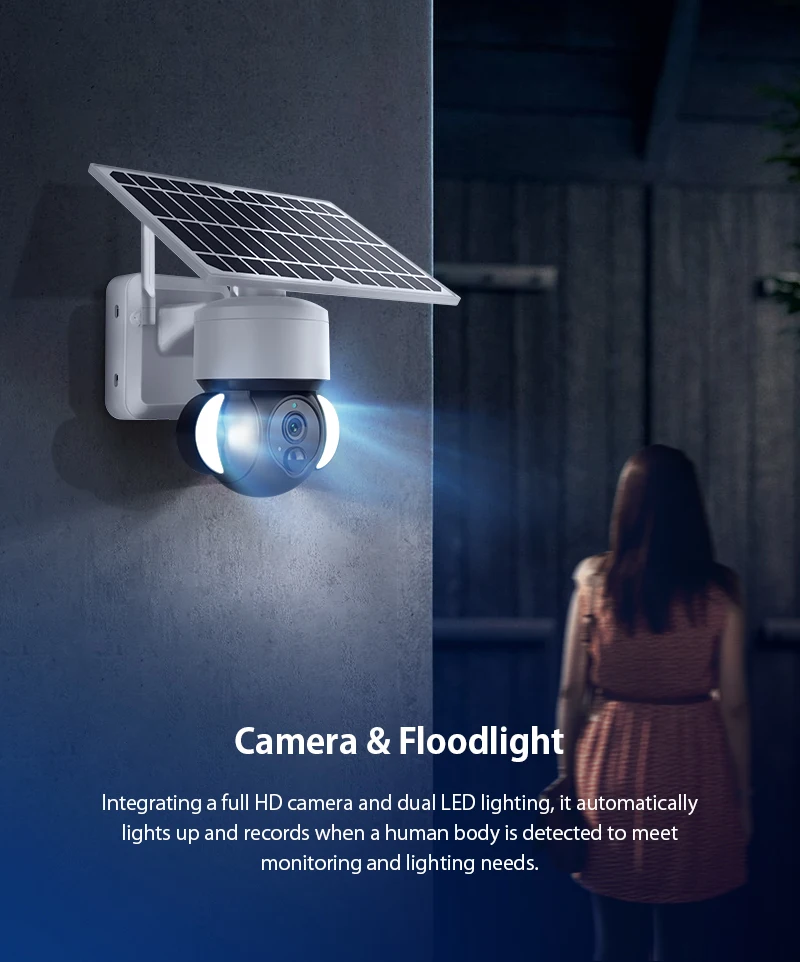 Outdoor IP66 Floodlight Wireless 1080P PTZ Solar Camera