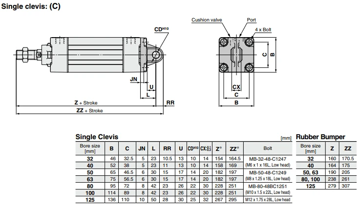 Air Cylinder Mb1 Mb1b Mb1b32 Mb1b32/mdb1b32-25z/50z/75z/100z/125z/150z ...