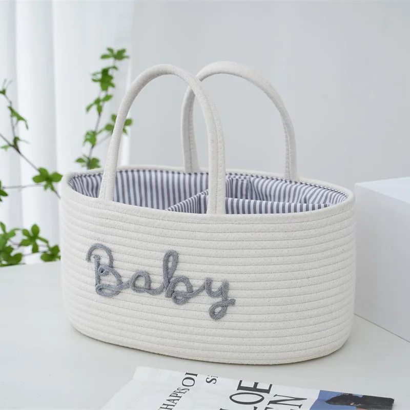 Portable Woven Cotton Rope Storage Basket Baby Nappy Caddy Organizer ...