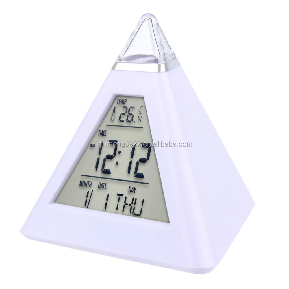 Color Changing Pyramid Night Light Kids Led Digital Alarm Clock ...