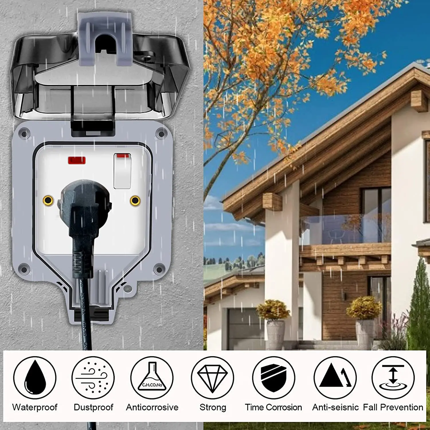 Electrical Double Weatherproof Outdoor Switched Power Socket IP66 Rated ...