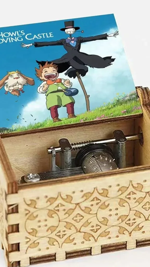 Ever Bright Engraved Hand Crank Mini Music Box Wood Music Boxes Howl's ...