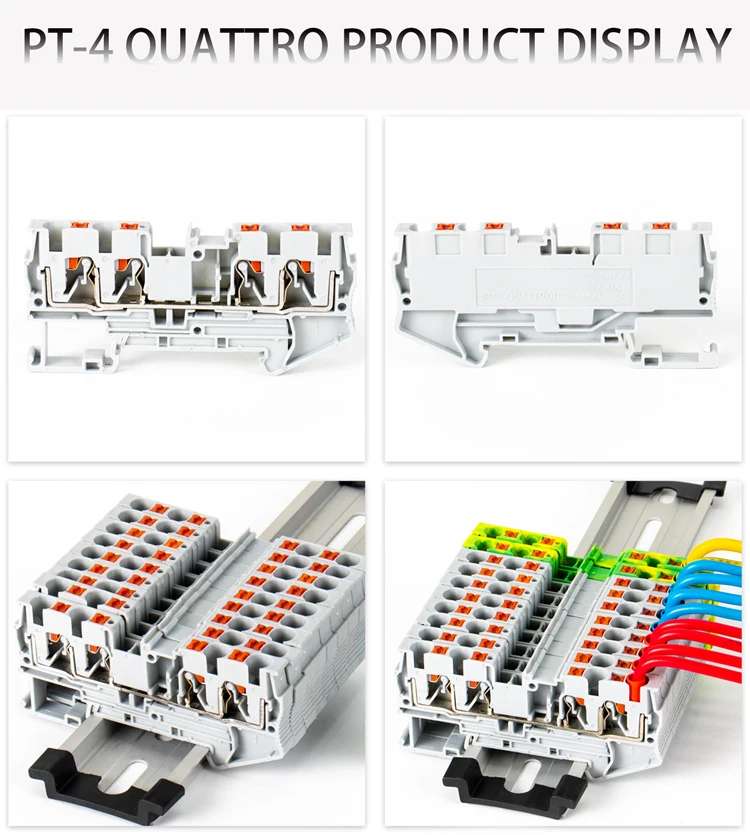 Fast Wiring Connector Din Rail Terminal Block PT4-QUATTRO Gray Spring Connection Push in ...