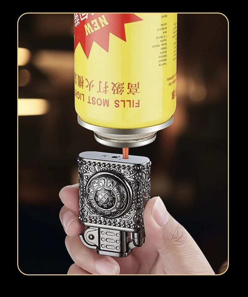 Jiaxin Vintage Metal Lighter Lucky Wheel Rotating Gas Lighter Windproof ...