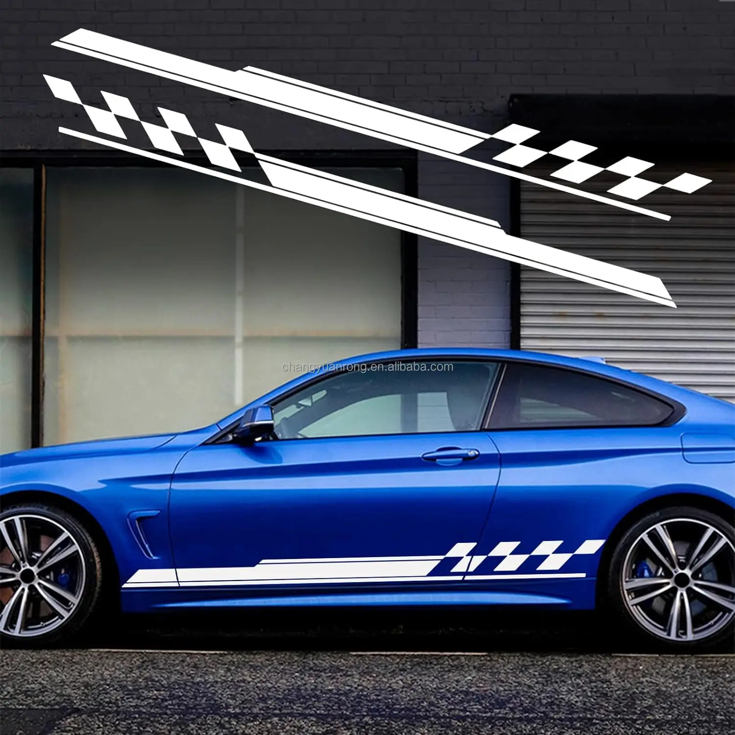 Universal Car Side Skirt Decal Stickers Body Side Sports Racing Stripe ...
