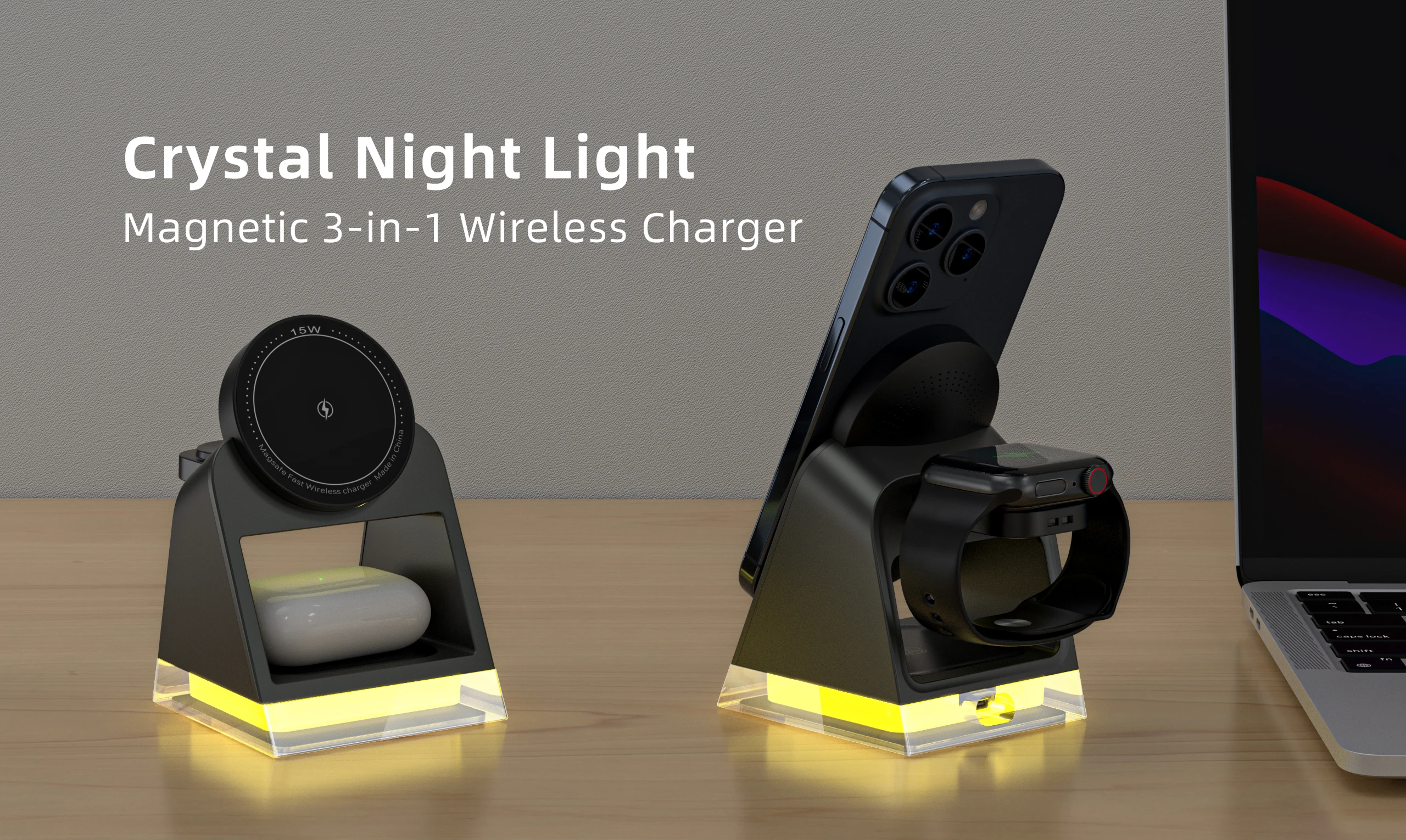 Innovative Magnetic 3 in 1 Wireless Charger - 15W Fast Charging