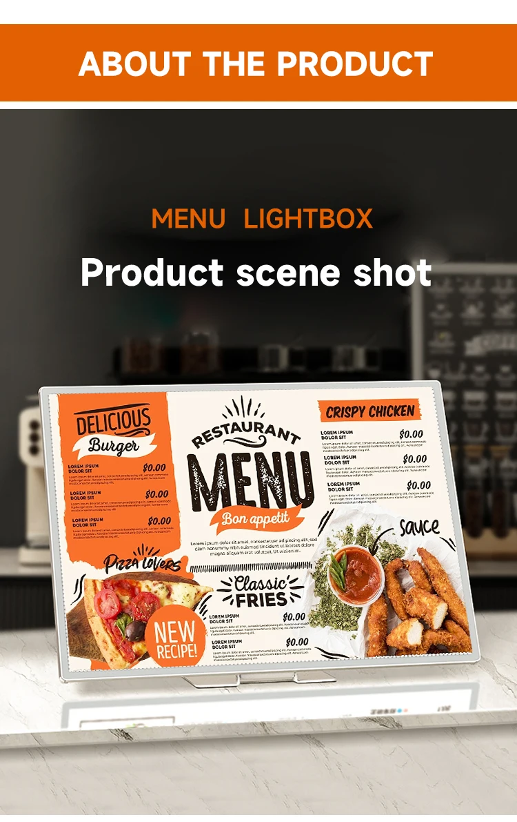 PIZZA Cafe Bar Table Led Menu Light Box with A3 A4 Horizontal Vertical ...