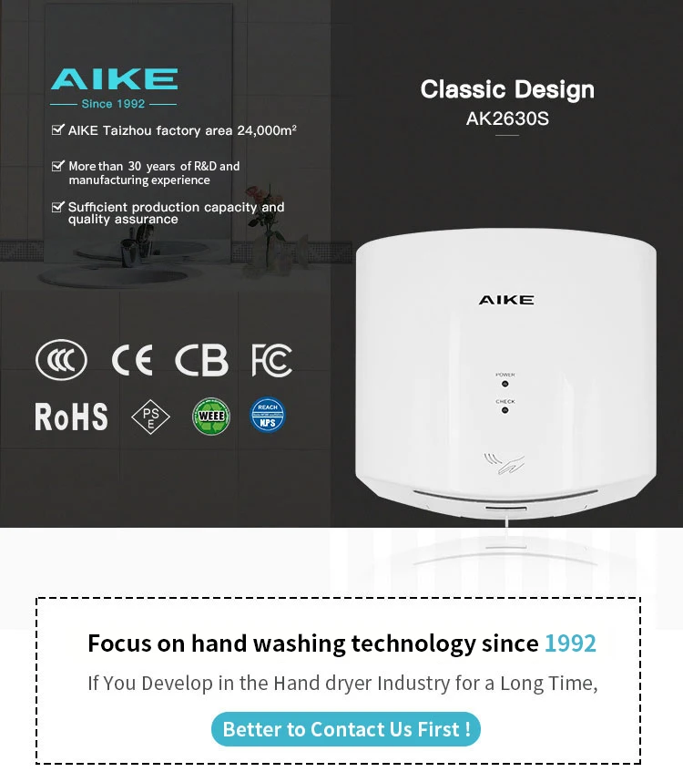 AIKE 1400W Automatic Sensor Hand Dryer - High Speed, Eco-Friendly, Wall ...