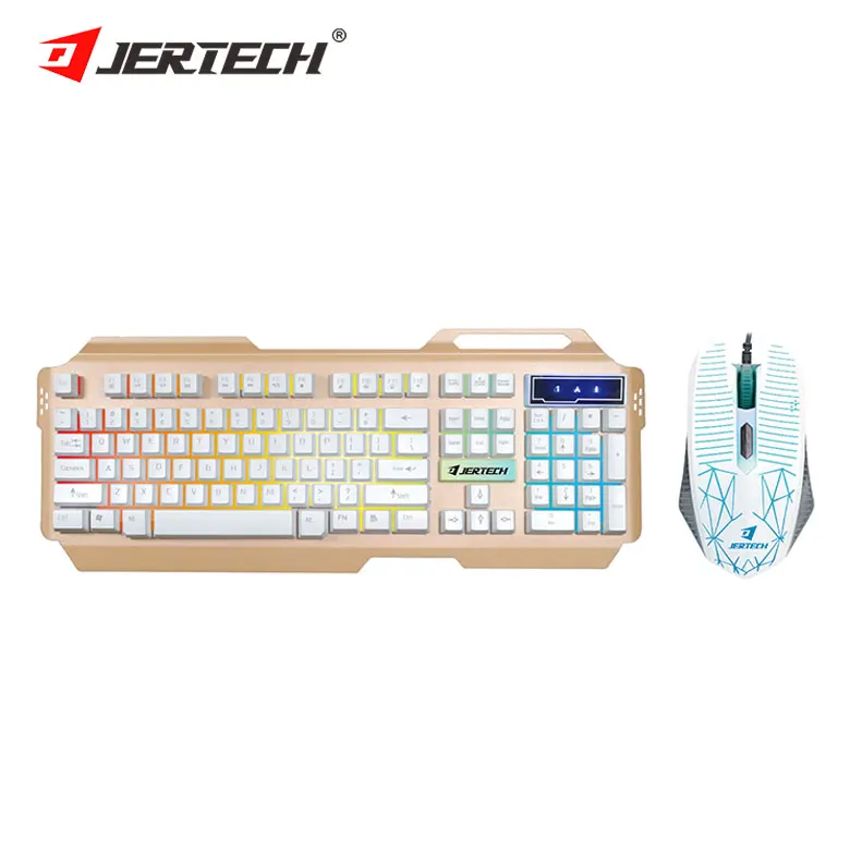Jertech Km950 Waterproof Slim Ergonomic Gold Rainbow Backlit Wired ...