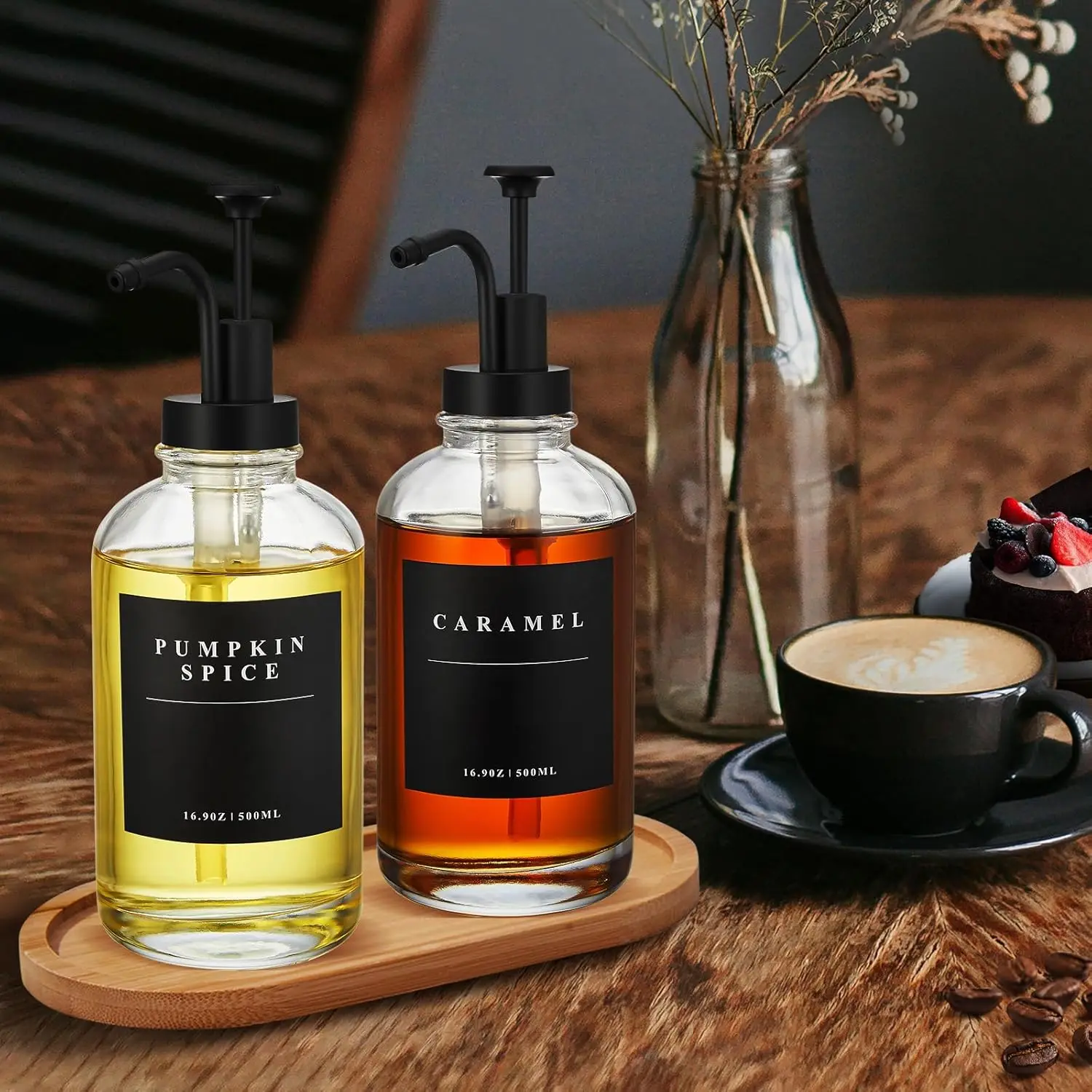 Luxury Home Glass Coffee Bar Syrup Bottles 16 Oz Coffee Syrup Dispenser ...