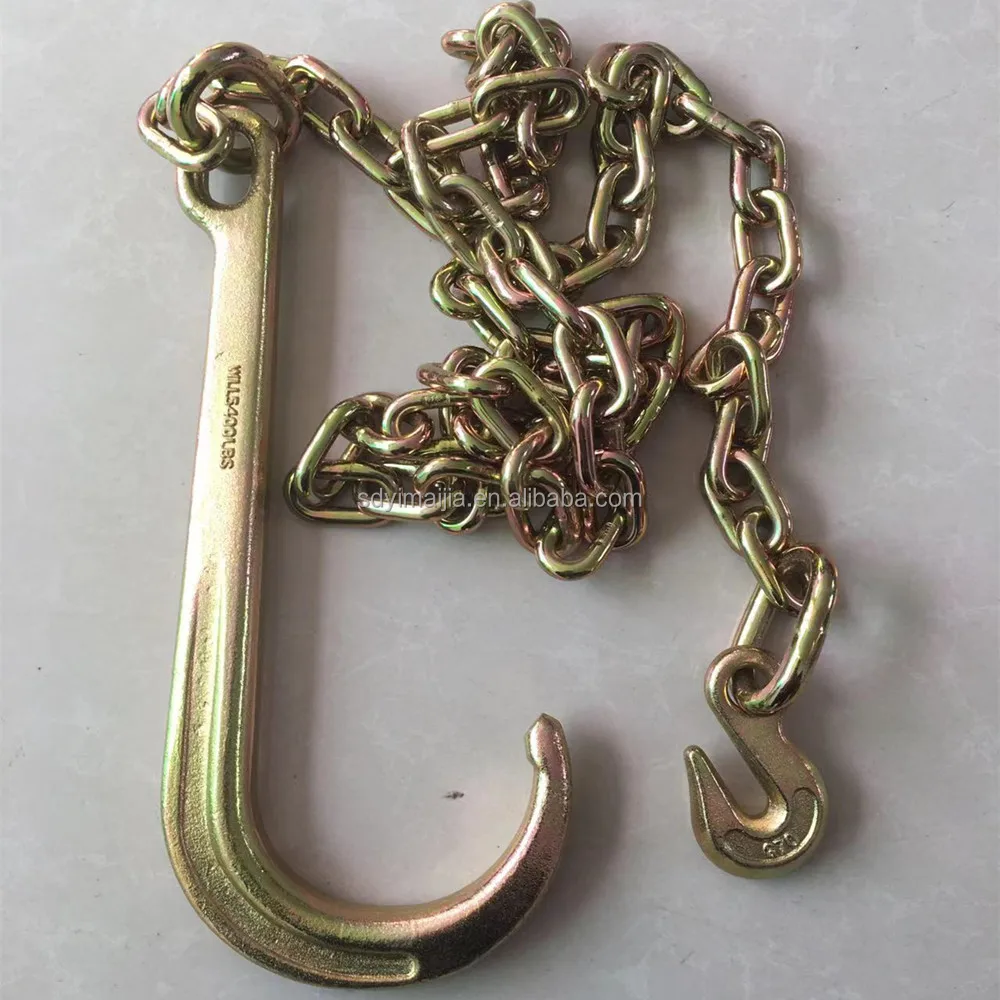 G70 15"J hook 8" J hook 5/16" 3/8" tow bridle Yellow Galvanized trailer ...