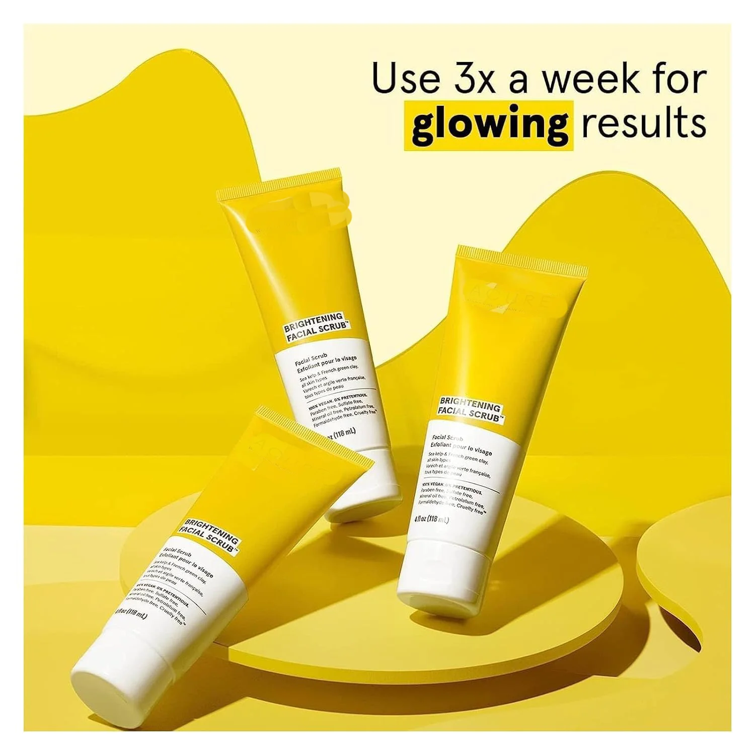 Acure Brightening Facial Scrub with Seaweed & French Green Clay - Gentle Cleanser for All Skin ...