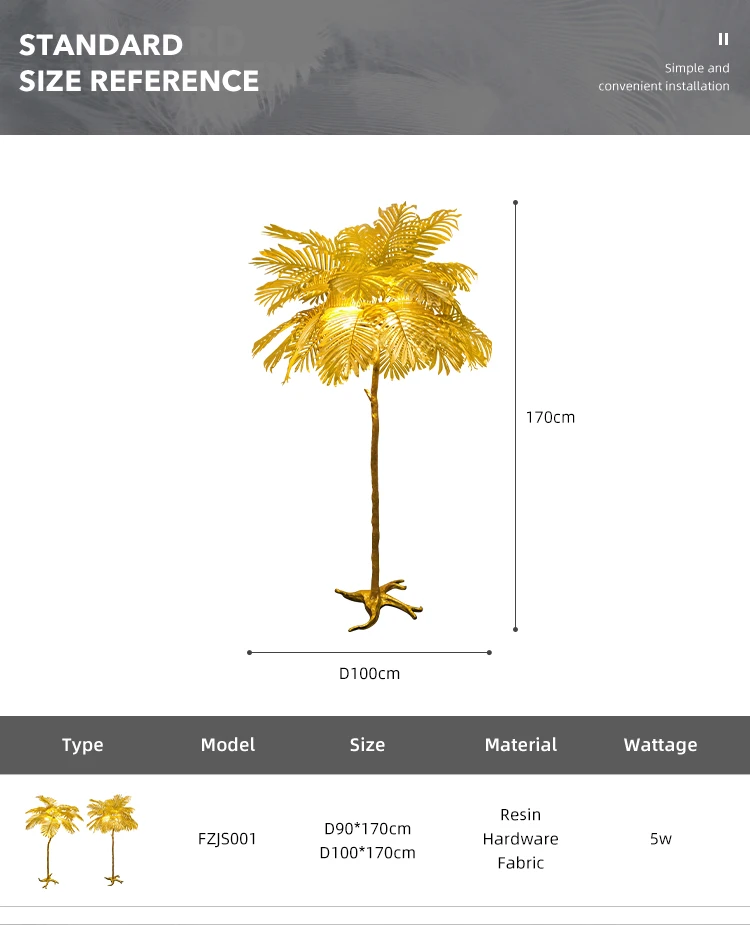 Luxury Gold Leaf Tree Standing Light Modern Lighting Decorative Resin ...