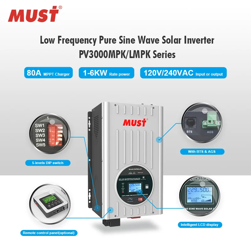 Must 12v 220v 5000w Hybrid Inverter 1000w 1500w 2000w 3000w 4000w 6000w ...