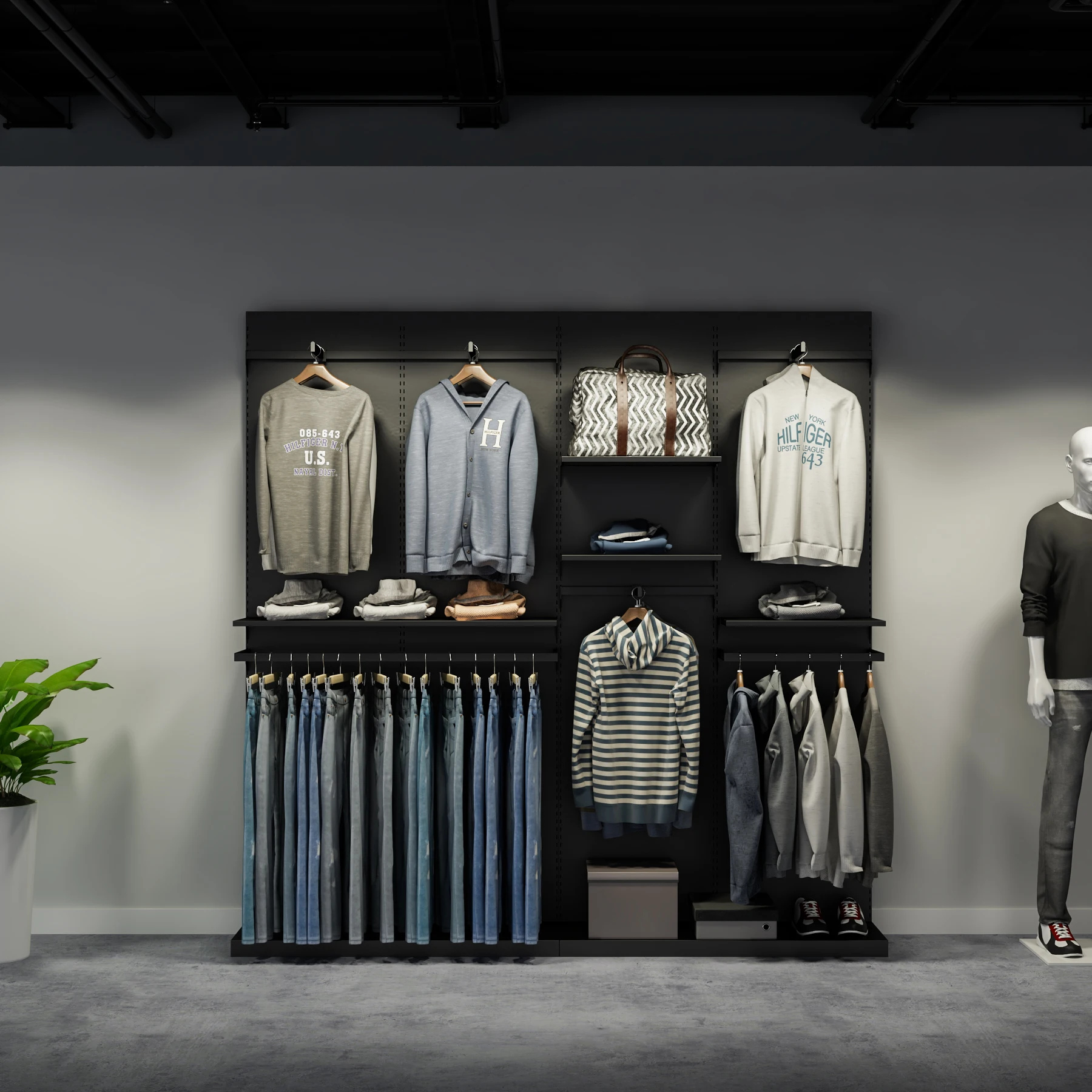 Commercial Wooden Wall Mounted Garment Display Shelves Men's Clothes ...