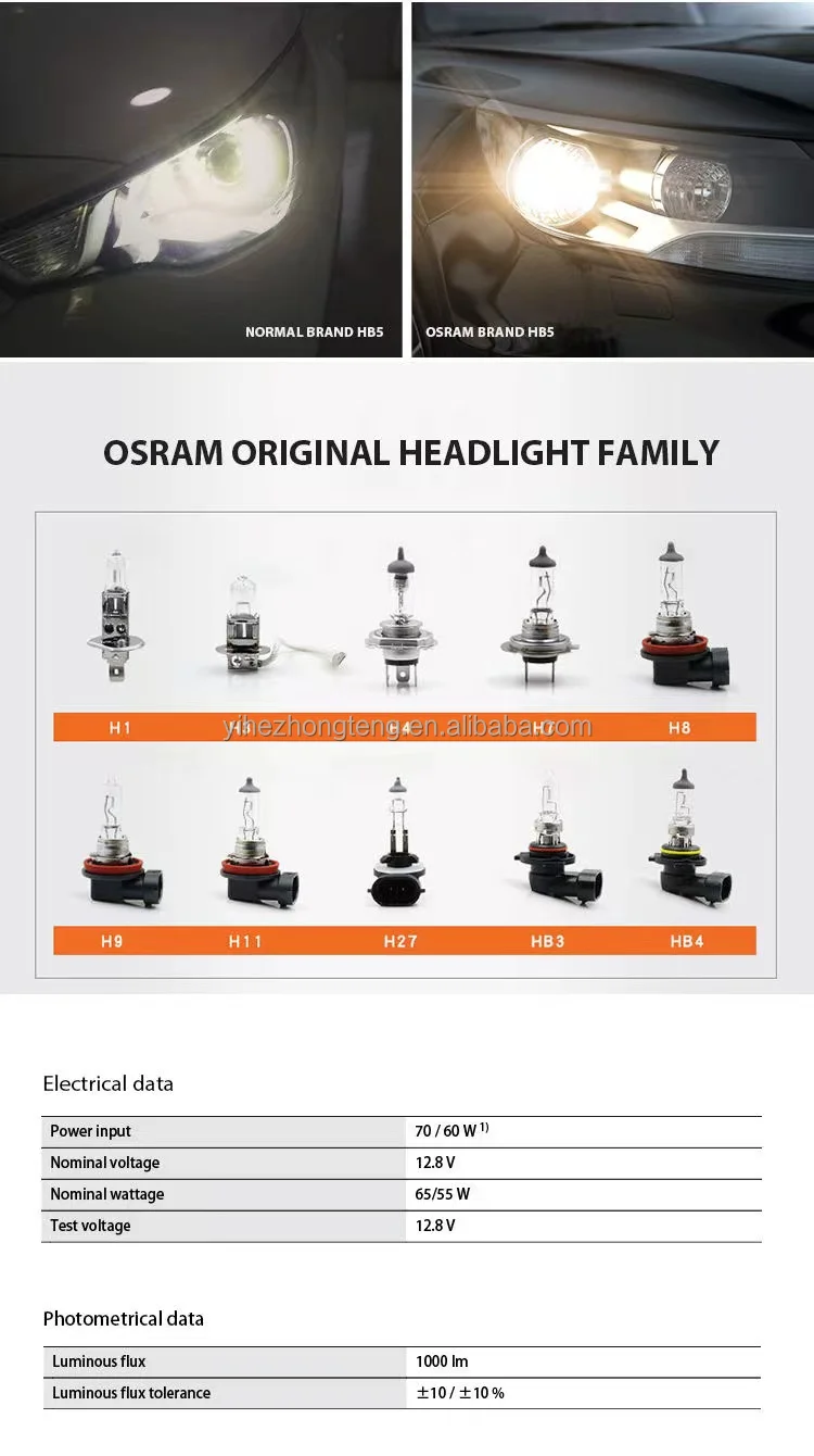 OSRAM HB5 9007 12V 65/55W Halogen Headlight - Made in USA