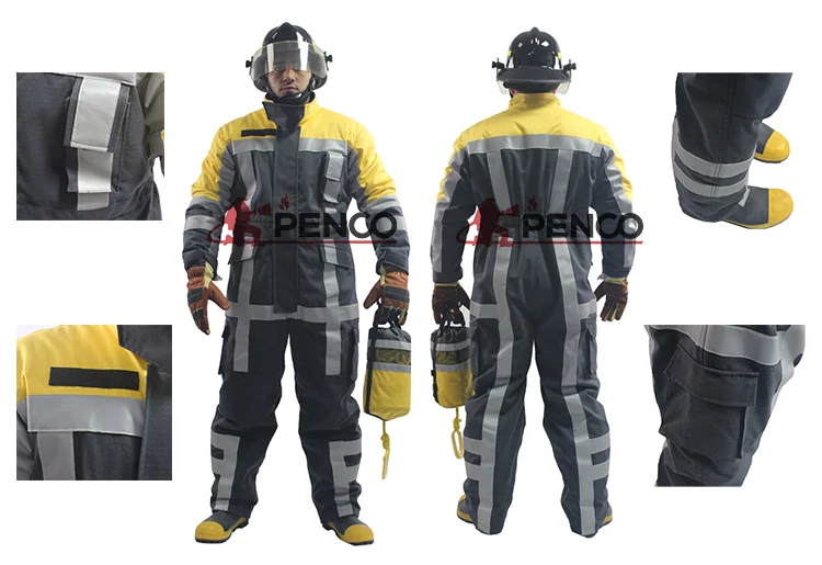Yellow Firefighter Suit EN469 Certified, 4-Ply Fireman Outfit with ...