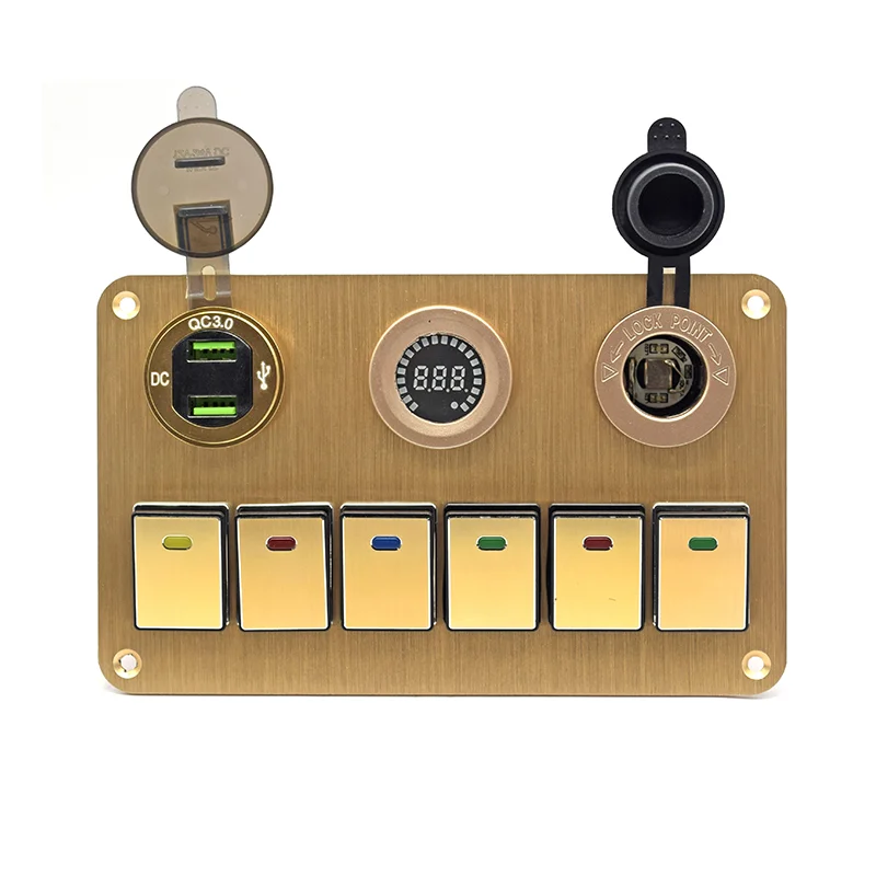 6 Gang On Off Rocker Switch Panel 12v Voltmeter Dual Usb Charger ...