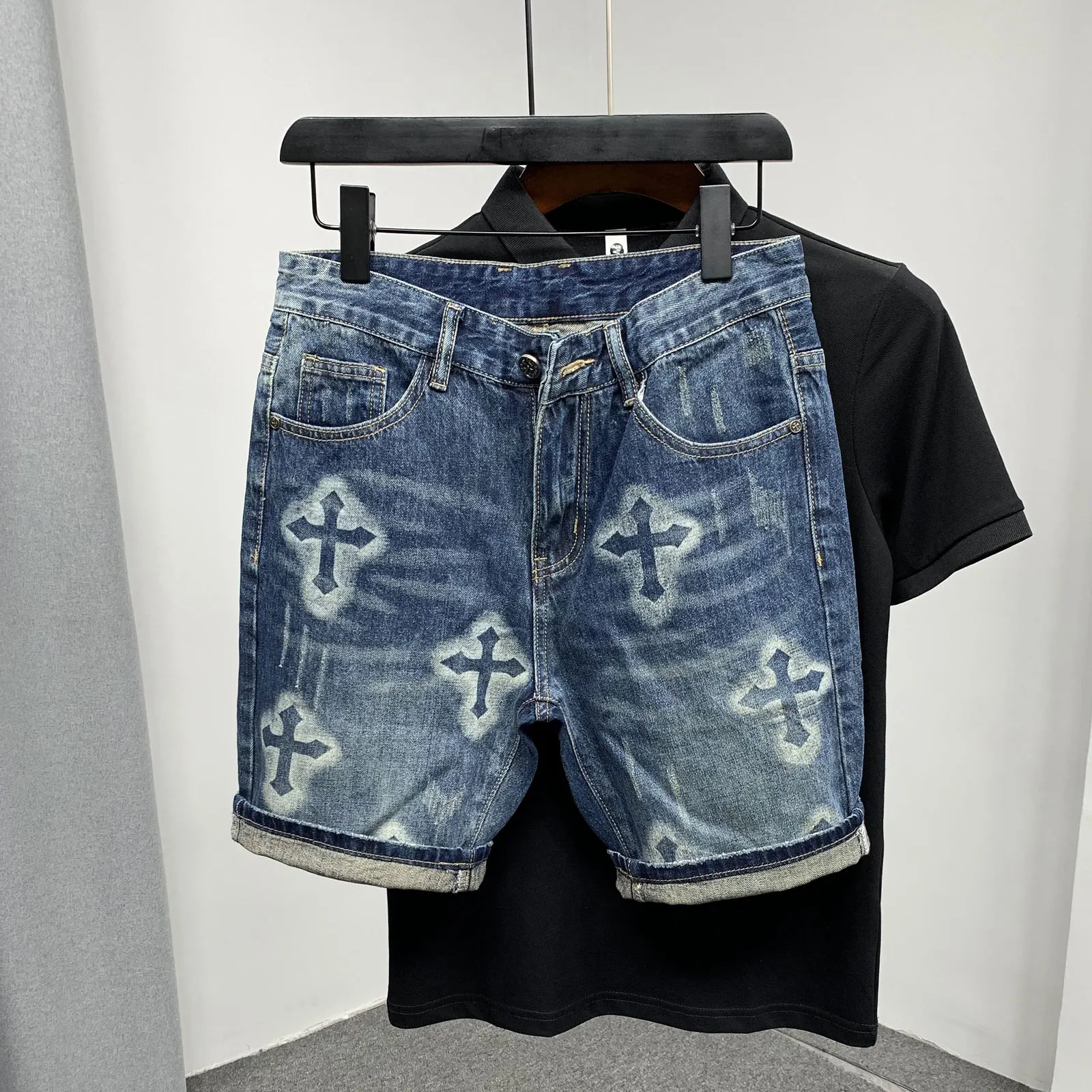 New Arrival Summer Men Casual Ripped Patch Denim Shorts Slim Fit ...