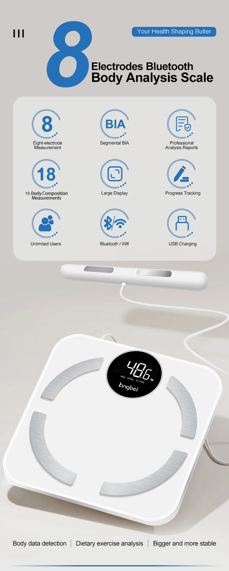 8 Electrodes Smart Full Body Weight Fat Analysis Weighing Scale With ...