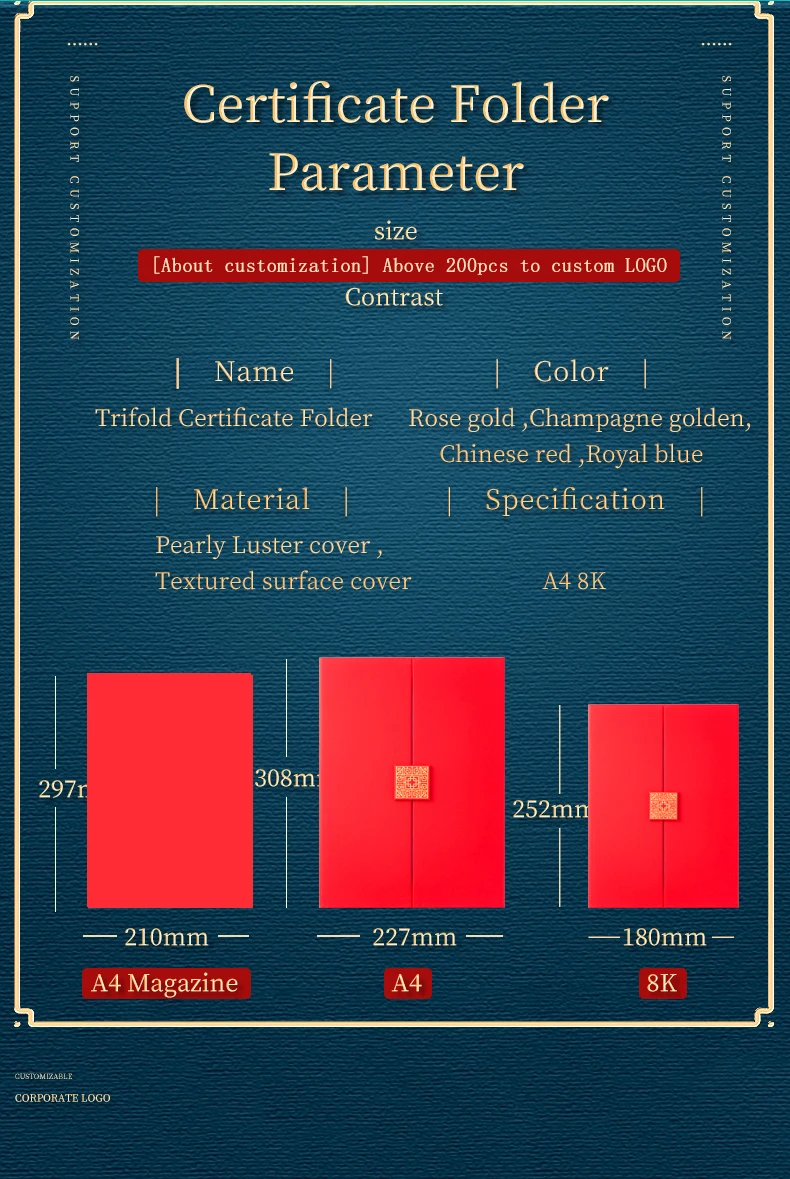 Yellow Certificate Cover - Trifold A4 Folder with Button