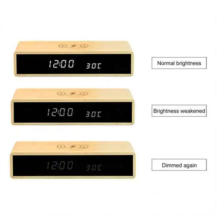 Bamboo Clock 10W Mobile Phone Wireless Charging Alarm Clock Digital ...