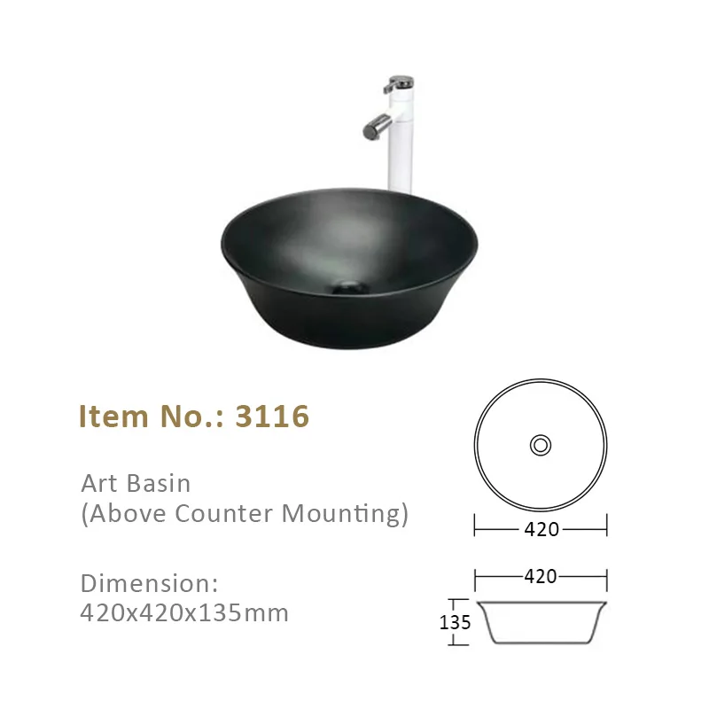 Countertop Slim Edge Ceramic Wash Basin Matte Black Colored Round Art ...