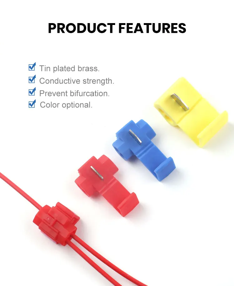 Red Blue Yellow Awg22-10 Insulated Electrical Brass T-tap Connectors ...