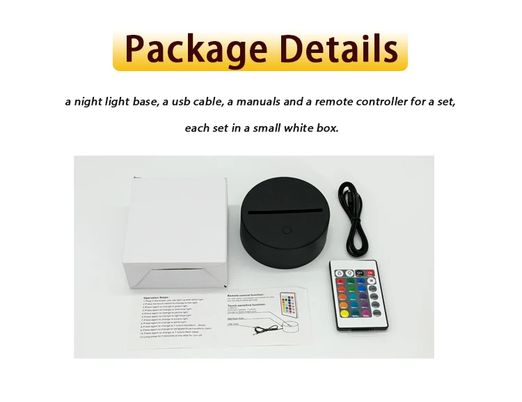 ABS Acrylic Black LED Lamp Base - 3D Night Light Touch Base