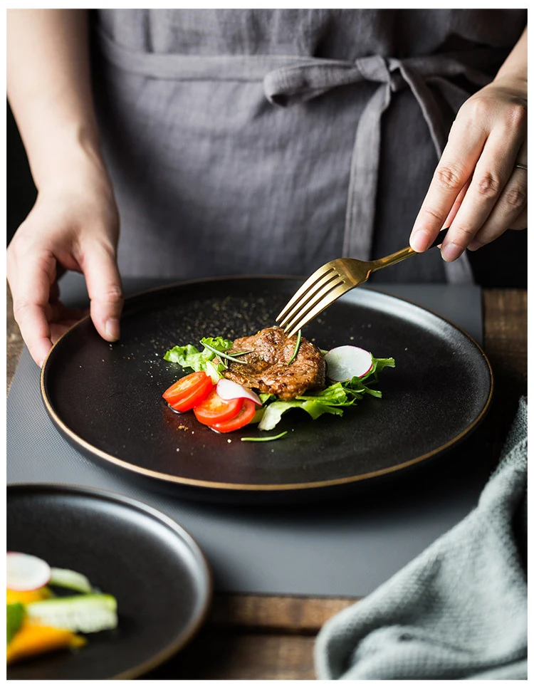 10 Inch Matte Black Restaurant Dishes Plate Nordic Ceramic Dinner ...