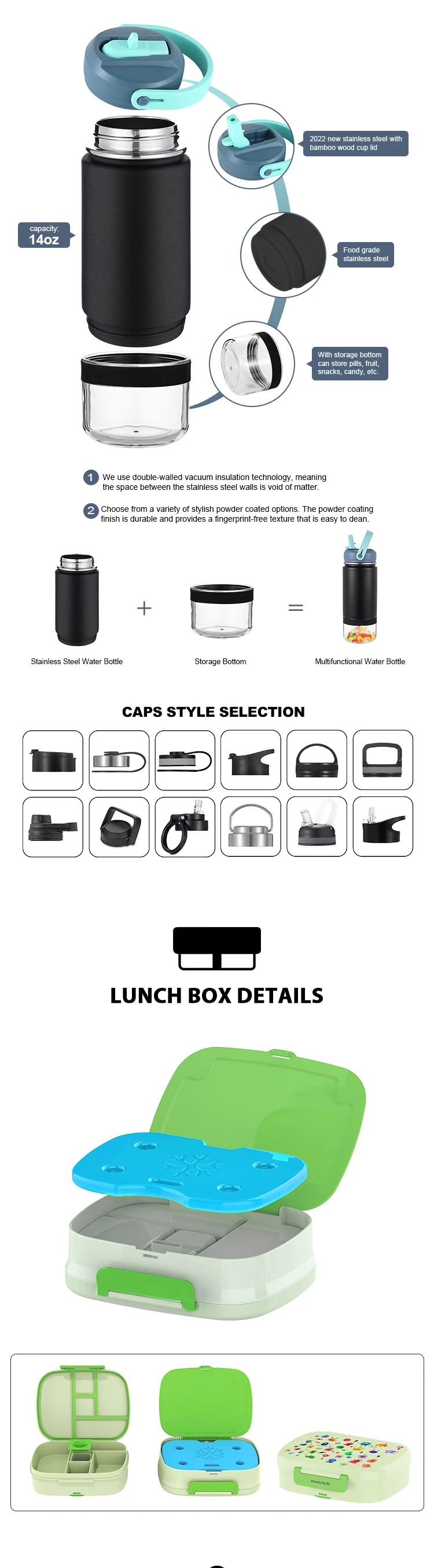 Custom Logo OEM ODM School Portable Plastic Kids Lunch Box Set